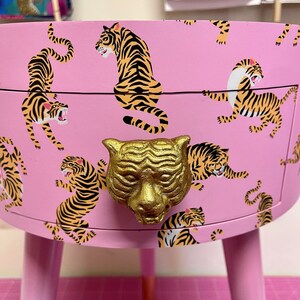 Light Pink Magenta Tiger Round Bedside Table . Fun Bright Home Decor ...