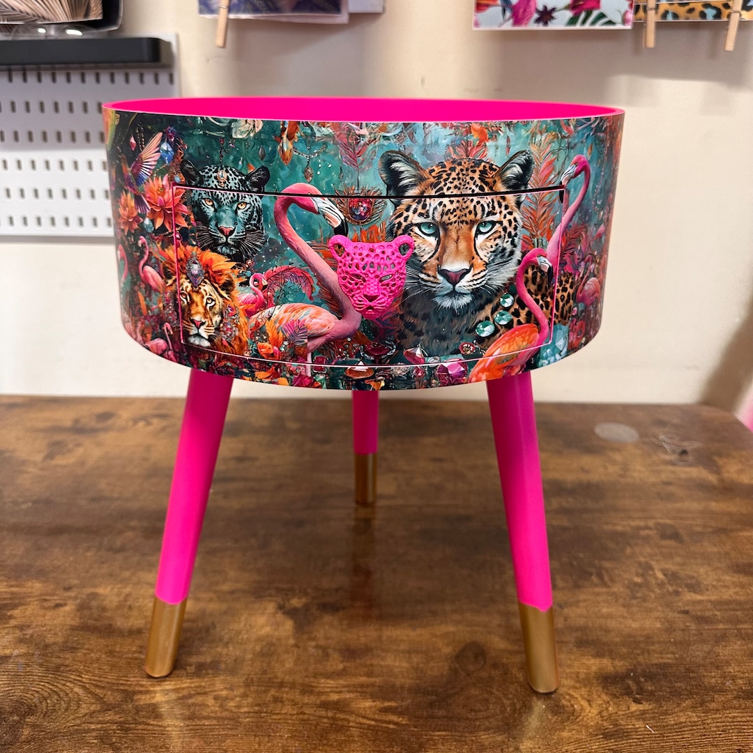 Hot Pink Flamingo and Leopard Beside Table, Teal Cheetah Jewel Design ...