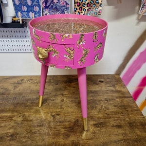 Hot Pink Tiger Round Bedside Table Gold Glitter Top . Fun Bright Home ...