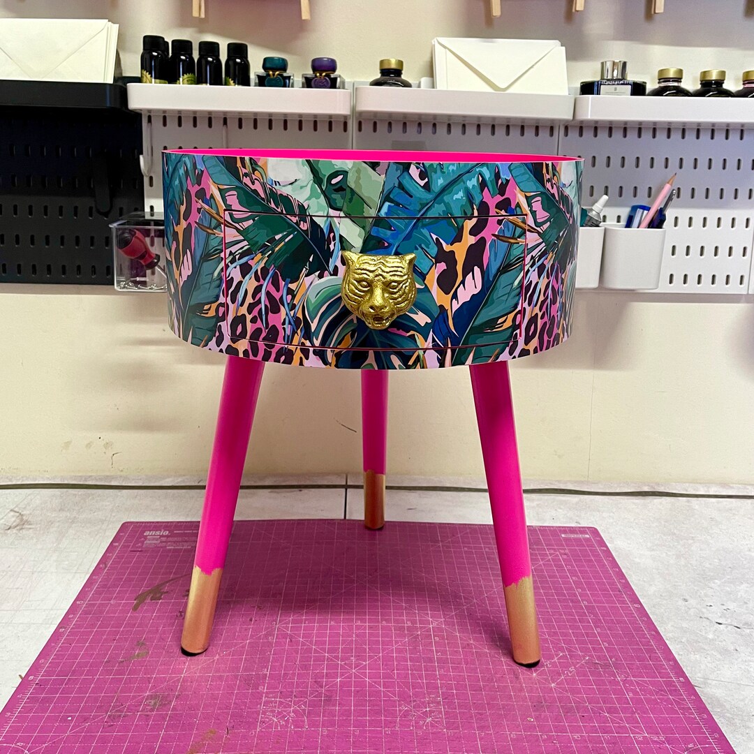 Hot Pink Wooden Coffee Table , Tropical and Orange Leopard Print ...