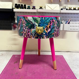 Hot Pink Wooden Coffee Table , Tropical and Orange Leopard Print ...