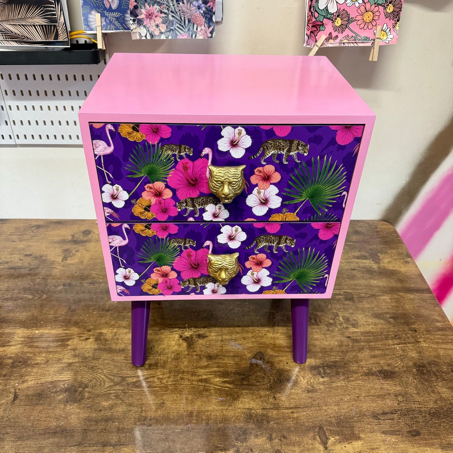 Light Pink and Purple Square Bedside Table, Two Drawers, Ideal ...