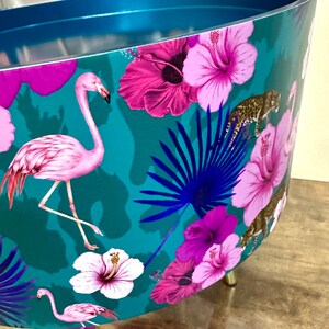 Pink and Teal Blue Tropical Side Table . Flamingo and Leopard Print ...