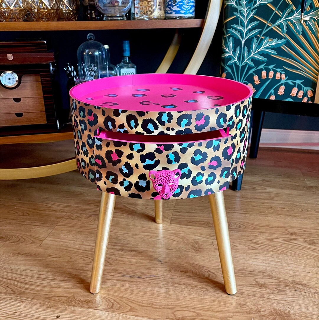 Hot Pink Magenta Leopard Spot Round Bedside Table . Fun Bright Home ...