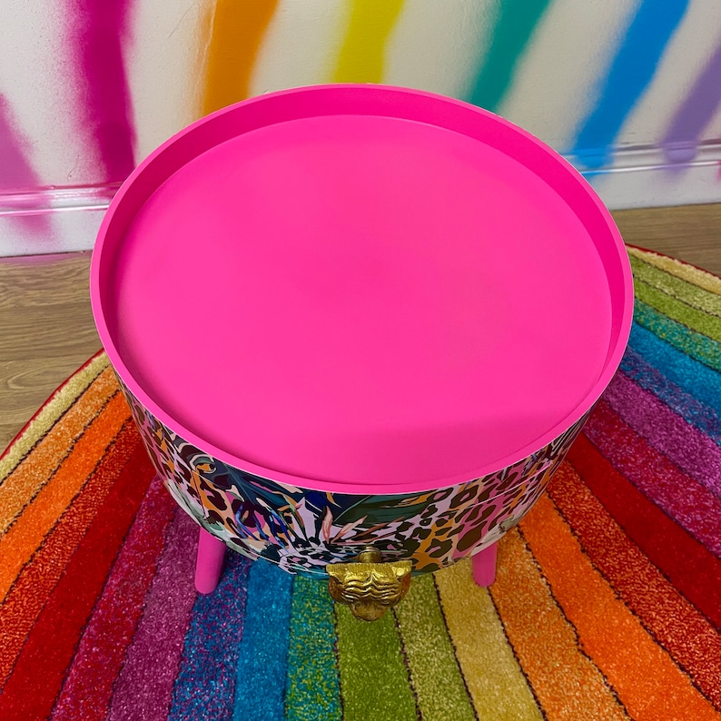 Hot Pink Wooden Coffee Table , Tropical and Orange Leopard Print ...