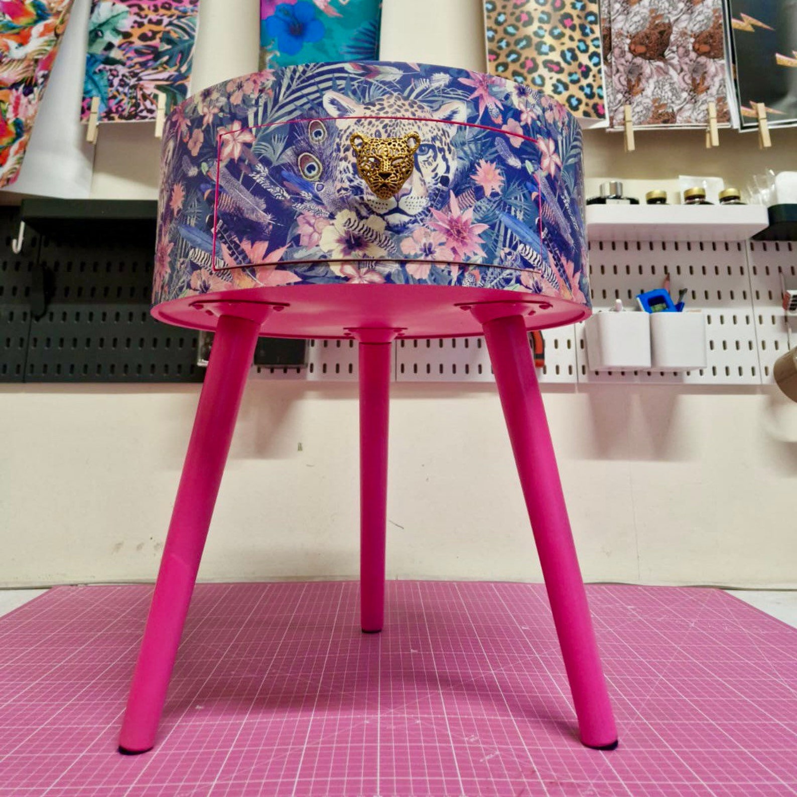 Hot Pink Leopard Side Table, Leopard and Floral Design. Glitter Top ...