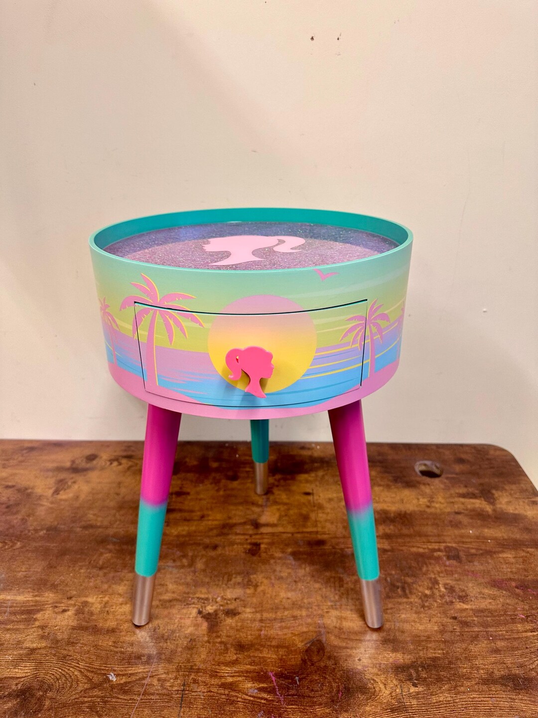 Pink Malibu Side Table, Mermaid Glitter , Mint and Pink Ombre, Sunset ...