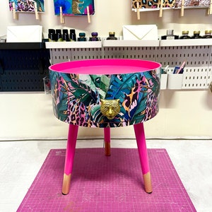 Hot Pink Wooden Coffee Table , Tropical and Orange Leopard Print ...