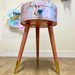 Light Blue and Apricot Bedside Table. Round Wooden Table With Drawer in ...