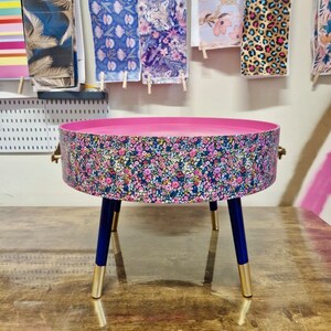 Round Coffee Table , Ditsy Floral, Multicolour Pink Blue and Green ...