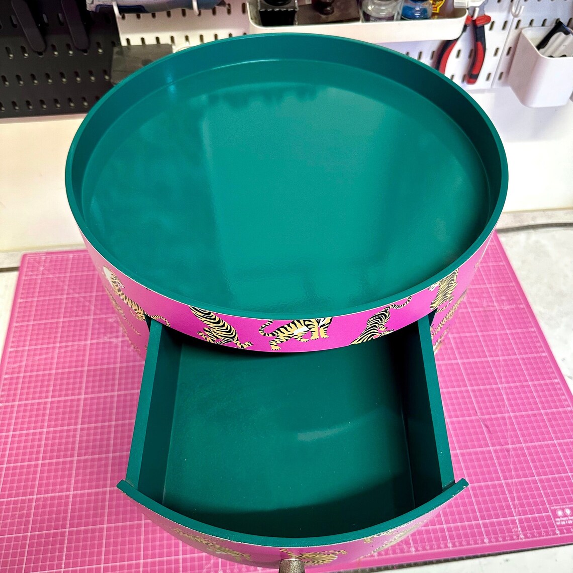 Hot Pink Tiger Bedside Table Emerald Top . Fun Bright Home Decor ...