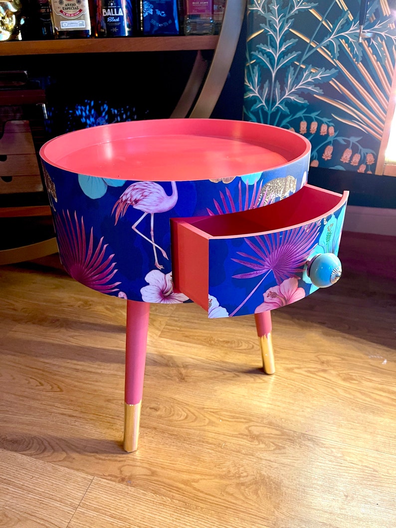 Round Coral Side Table With Drawer. Ideal Small Coffee Table - Etsy