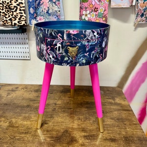 Round Hot Pink Bedside Table, Navy Leopard, Elephant and Flamingo ...