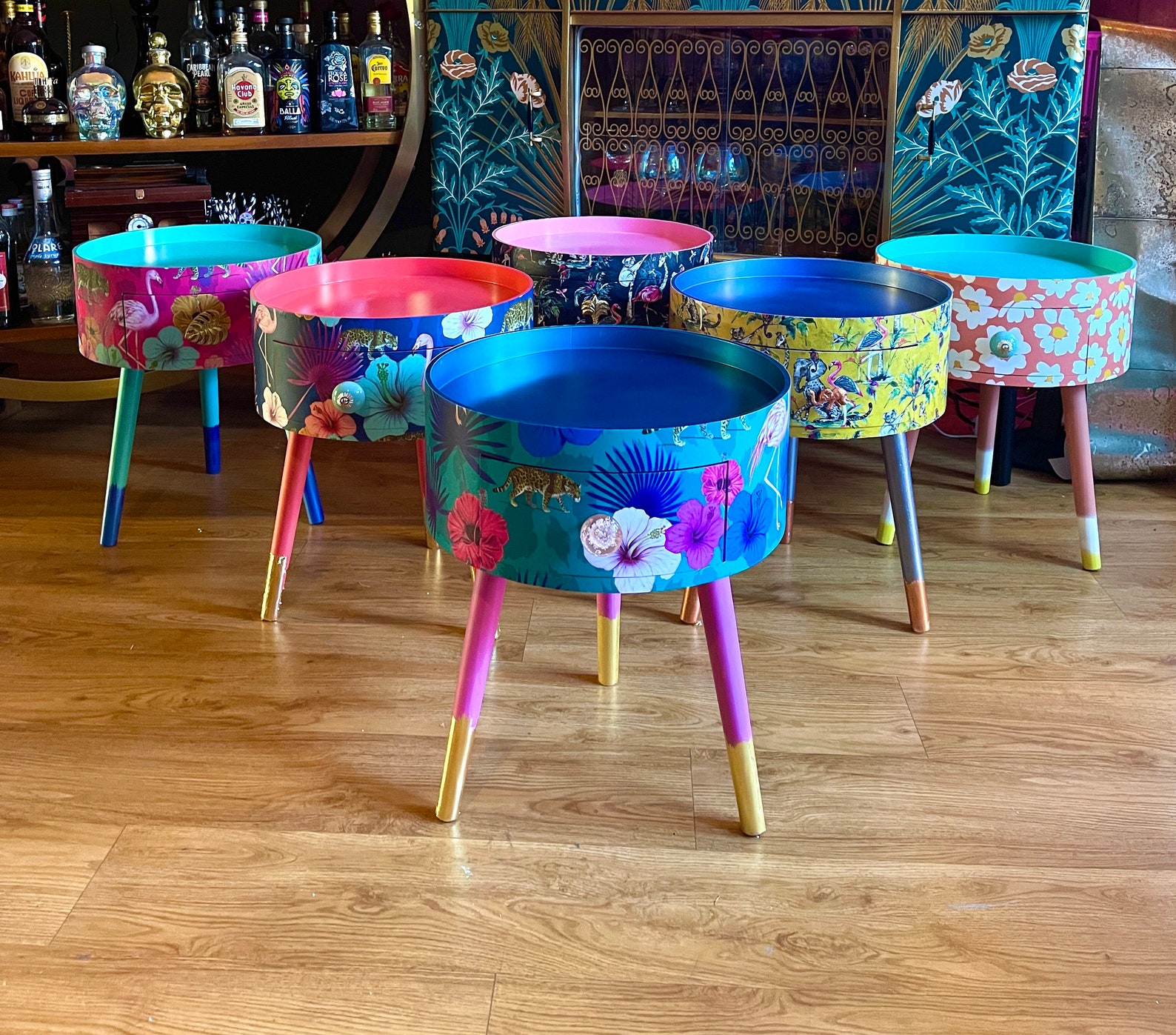 Custom Side Table Living Room. Round Bedside Table With Storage Made of ...