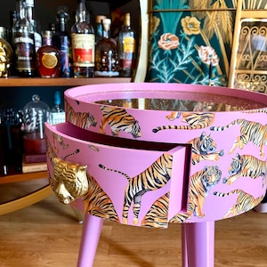 Bedside Table With Glitter Top. Light Pink Tiger Round Table. Fun ...