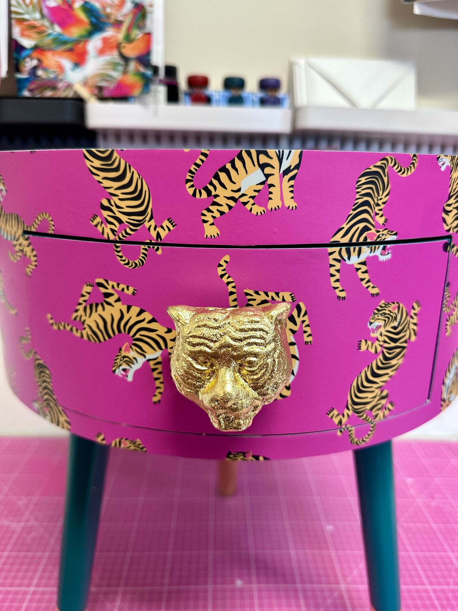 Hot Pink Tiger Bedside Table Emerald Top . Fun Bright Home Decor ...