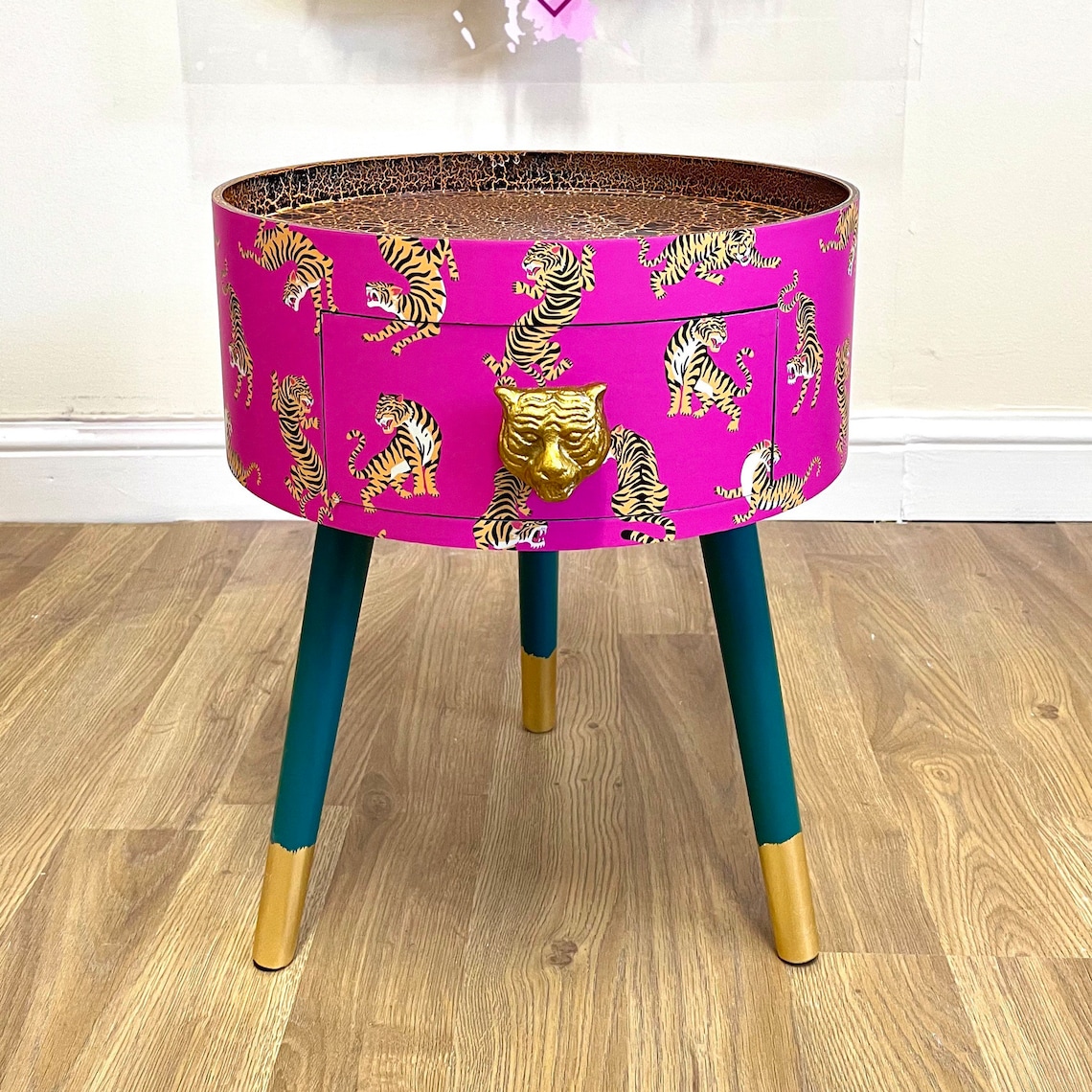 Hot Pink Magenta Tiger Round Bedside Table . Fun Bright Home - Etsy