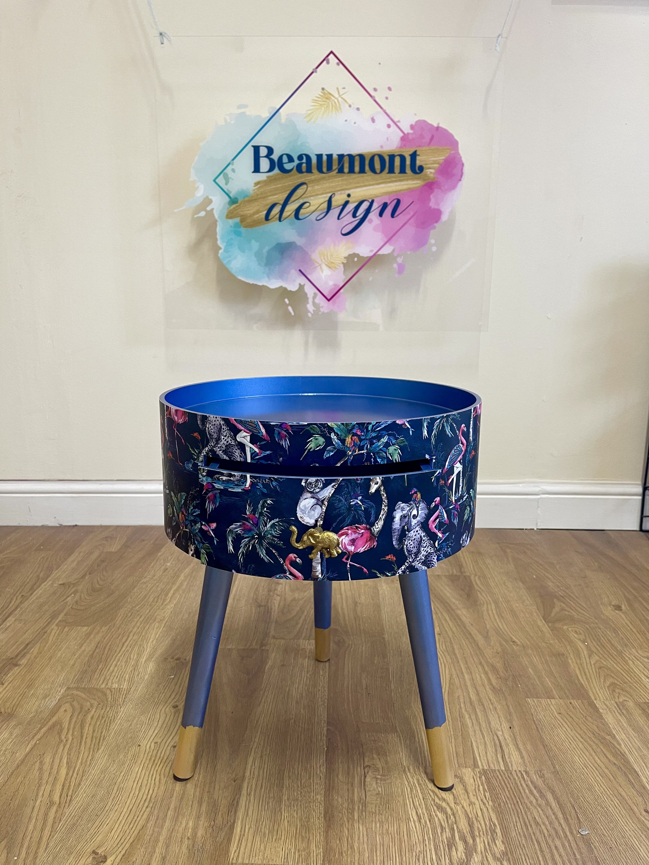 Tropical Bedside Table in Navy and Metallic Blue Flamingo and - Etsy