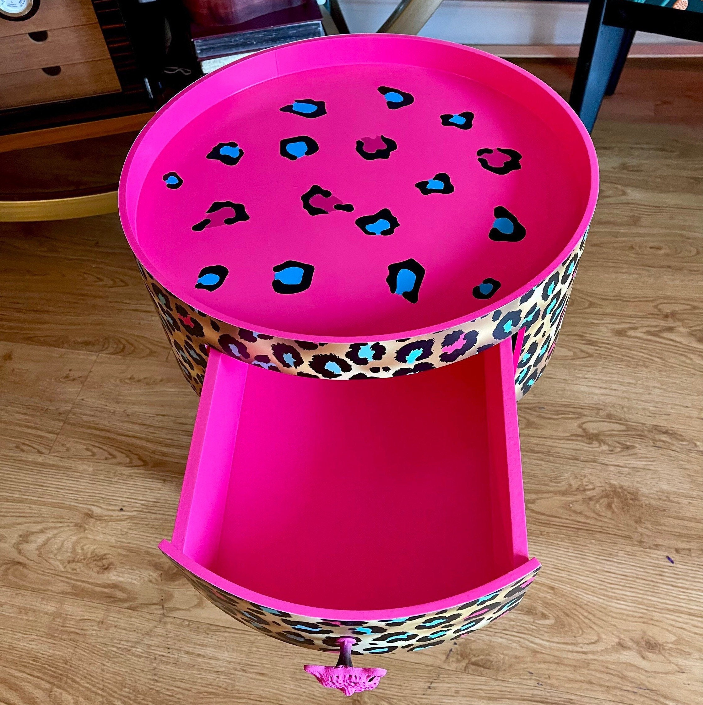 Hot Pink Magenta Leopard Spot Round Bedside Table . Fun Bright Home ...