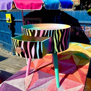Pastel Zebra Round Wooden Side Table Cabinet in Black, Ideal for ...