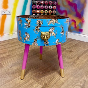 Blue Tiger Side Table for Bedroom, Pink Safari Nursery Decor Girl ...