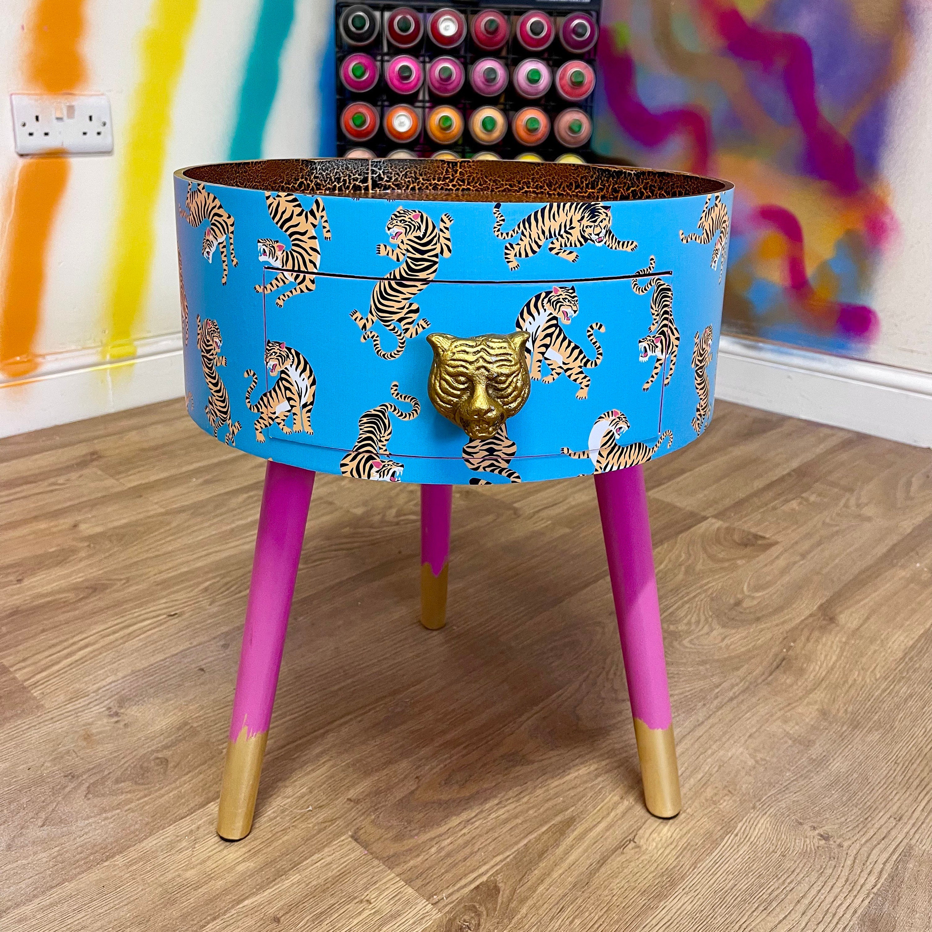 Blue Tiger Side Table for Bedroom, Pink Safari Nursery Decor Girl ...
