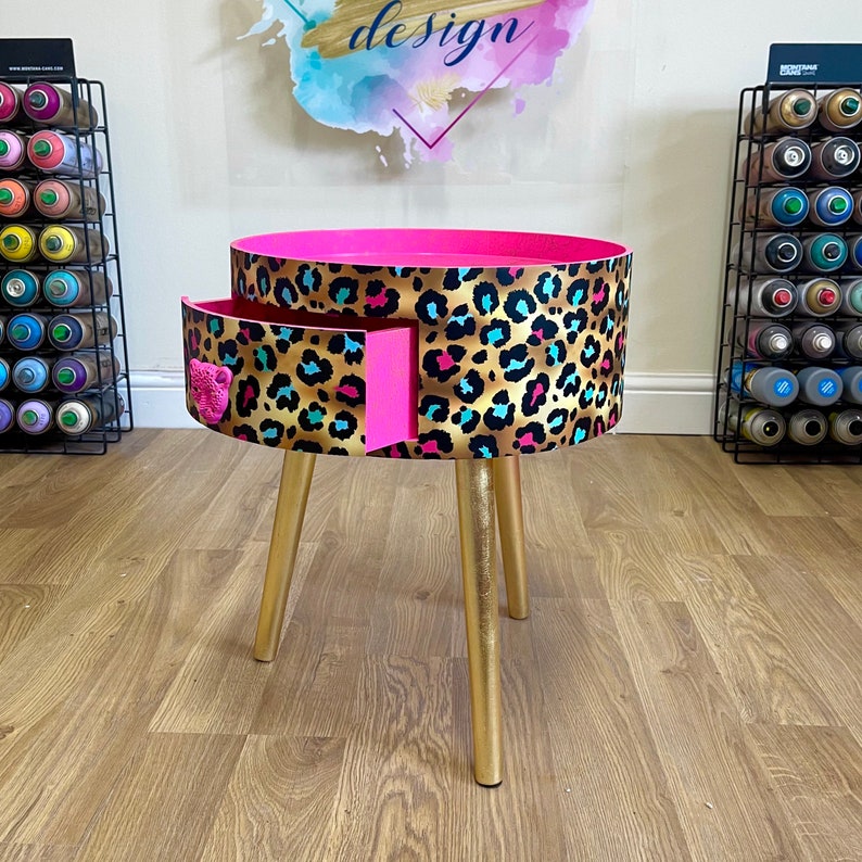 Hot Pink Magenta Leopard Round Bedside Table . Fun Bright Home Decor ...