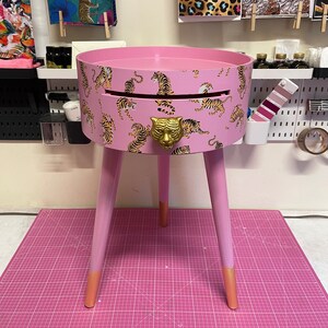 Light Pink Tiger Round Bedside Table . Fun Bright Home Decor . Ideal ...