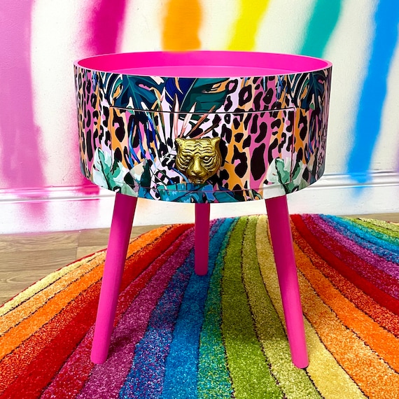 Hot Pink Wooden Coffee Table Tropical and Orange Leopard - Etsy
