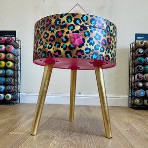 Hot Pink Magenta Leopard Round Bedside Table . Fun Bright Home Decor ...