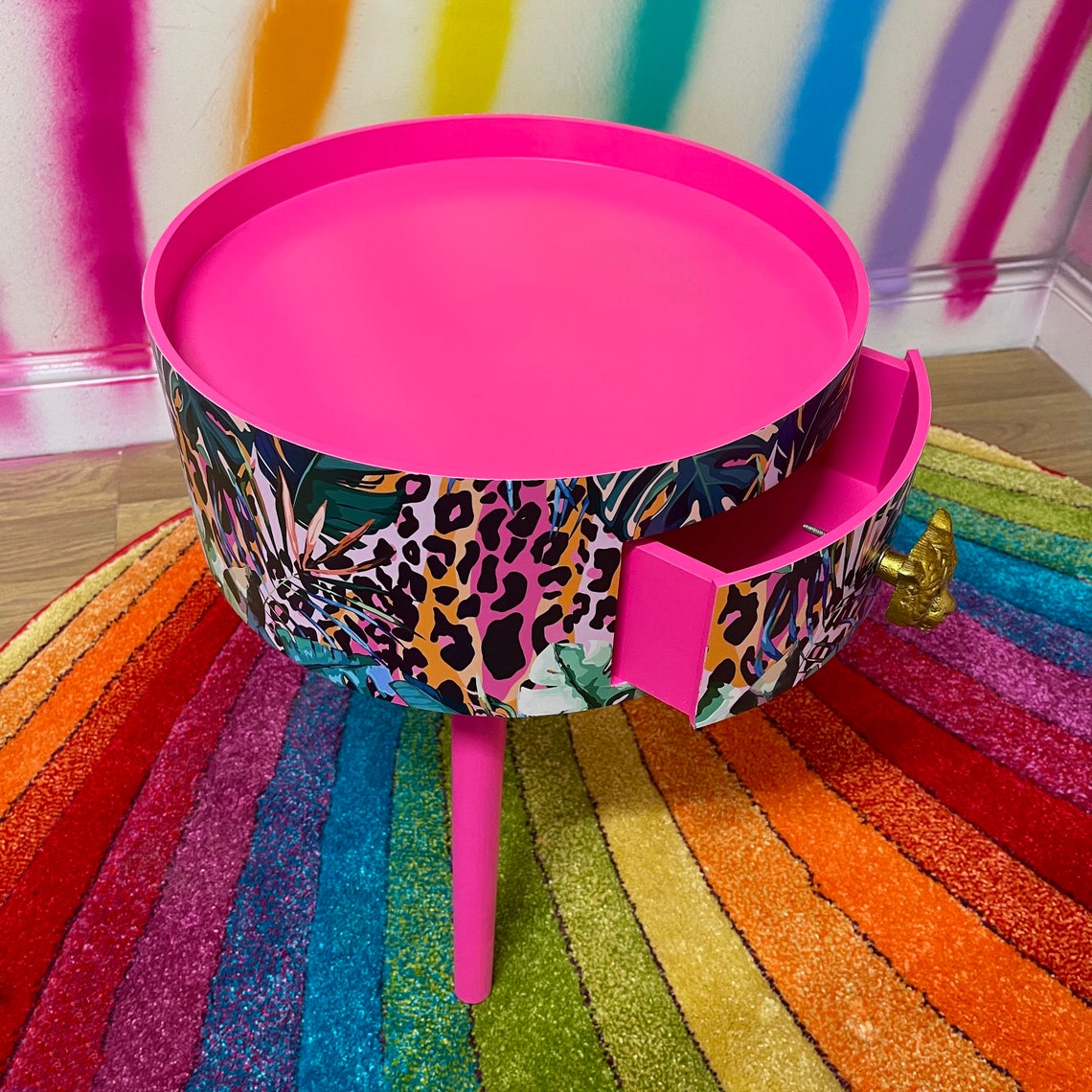 Hot Pink Wooden Coffee Table Tropical and Orange Leopard - Etsy