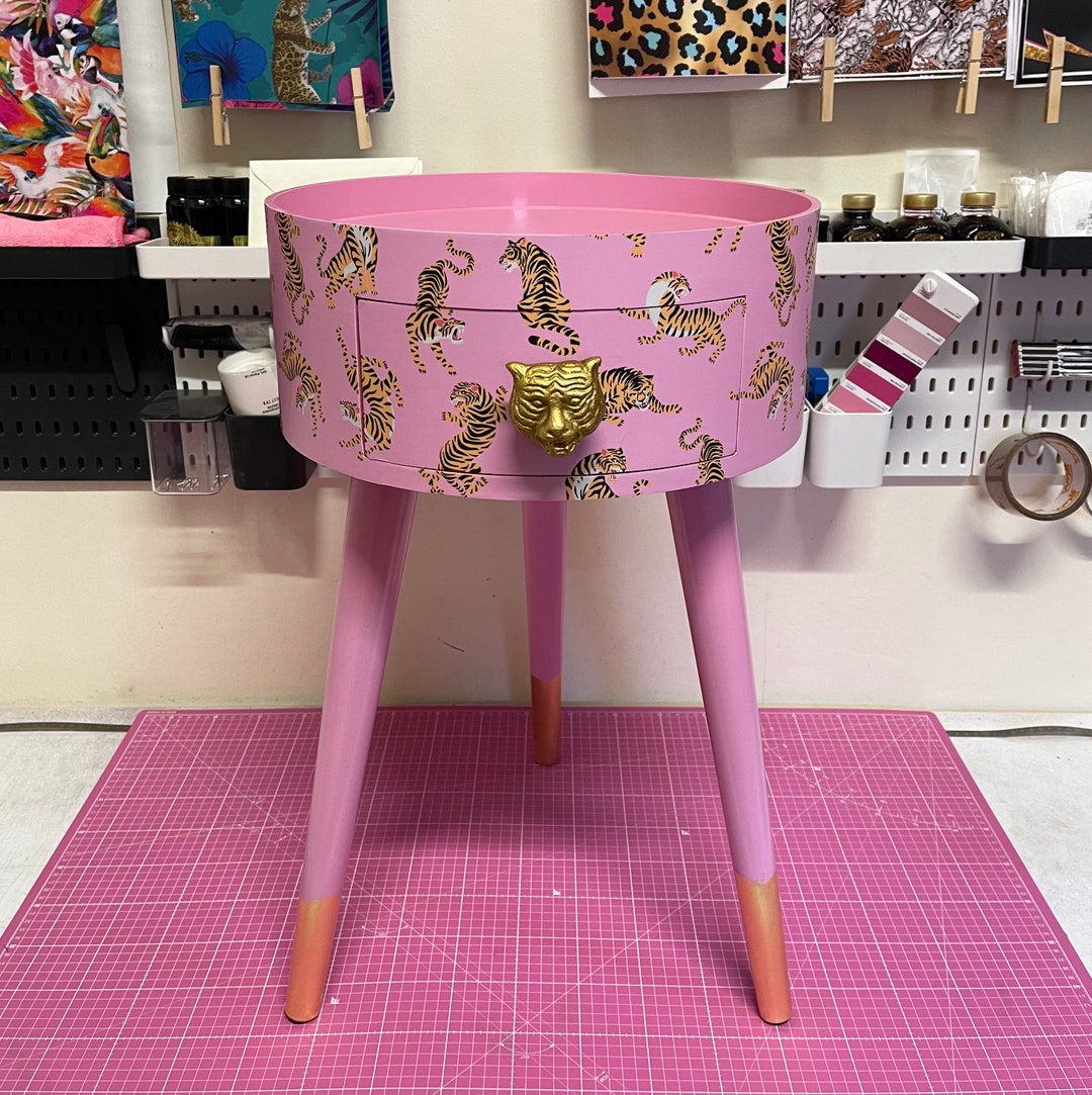 Light Pink Tiger Round Bedside Table . Fun Bright Home Decor . Ideal ...