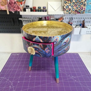 Peacock Side Table Glitter Top, Blue, Green and Teal Jewel Colours ...