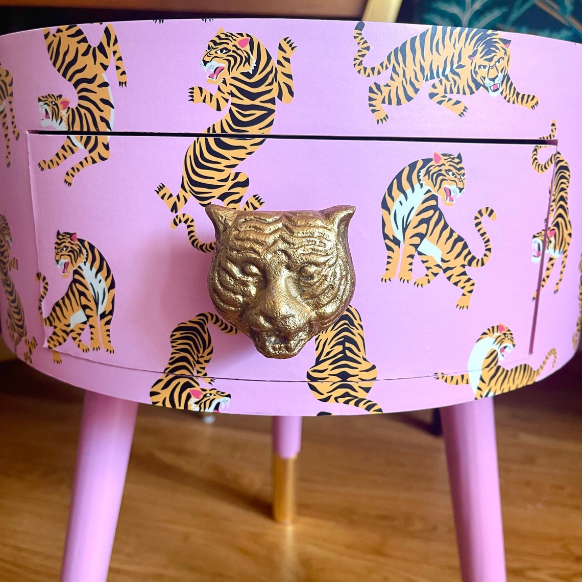 Light Pink Magenta Tiger Round Bedside Table . Fun Bright Home - Etsy