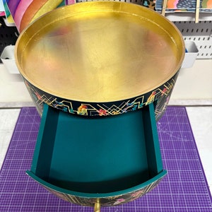 Art Deco Bed Side Table, Emerald Green, Gold and Pink Bird Design ...