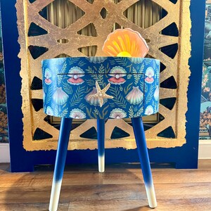 Mermaid Shell Round Side Table Pearl and Blue Ideal for Bedside ...
