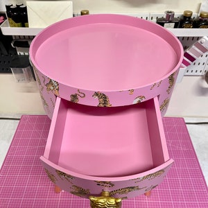 Light Pink Tiger Round Bedside Table . Fun Bright Home Decor . Ideal ...