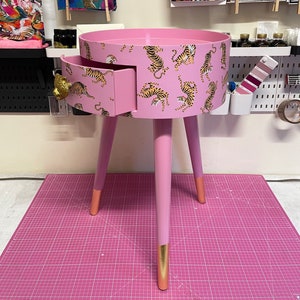Light Pink Tiger Round Bedside Table . Fun Bright Home Decor . Ideal ...