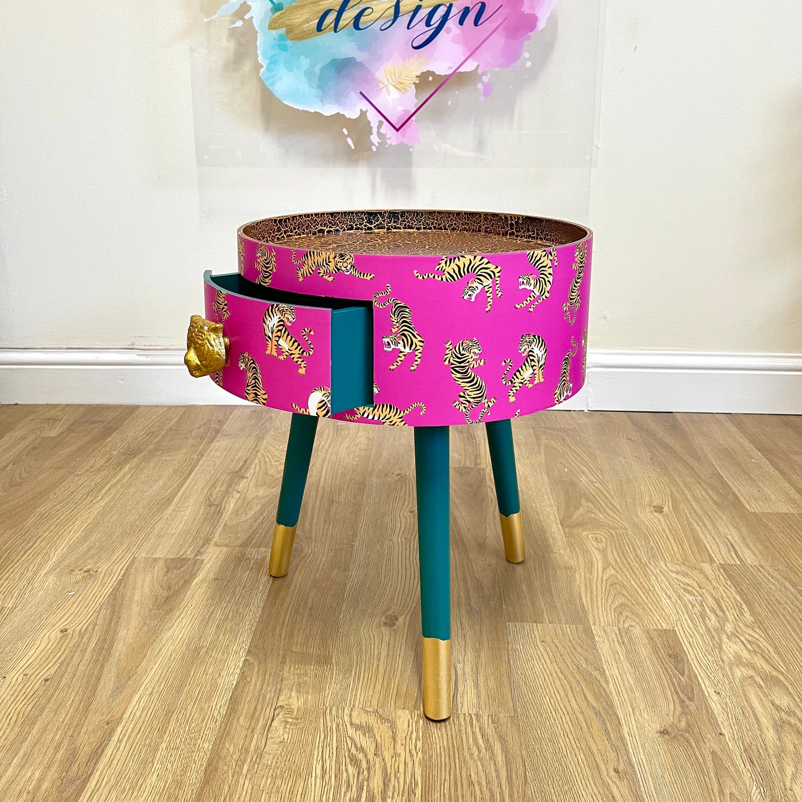 Hot Pink Magenta Tiger Round Bedside Table . Fun Bright Home - Etsy
