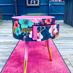 Round Bedside Table Pink and Navy. Colourful Cute Design, Fully ...