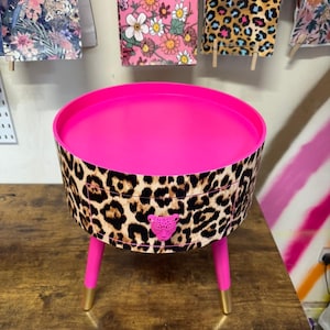 Hot Pink Leopard Round Bedside Table . Fun Bright Home Decor . Ideal ...