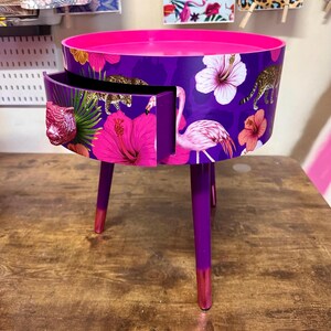 Purple Round Bedside Table. Wooden Side Table With Drawer. Hot Pink and ...