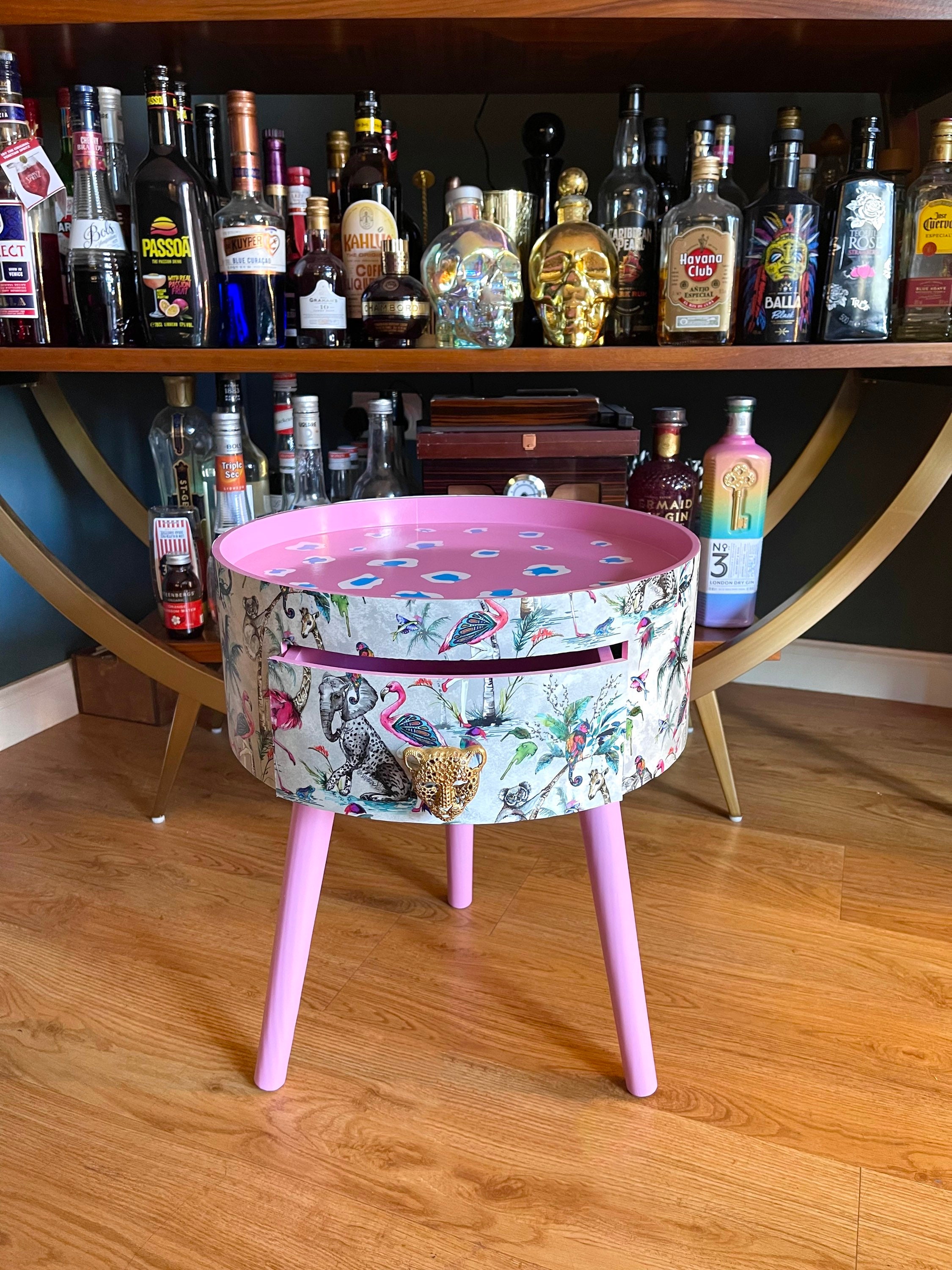 Round Leopard Print Small Coffee Table With Drawer in Grey - Etsy