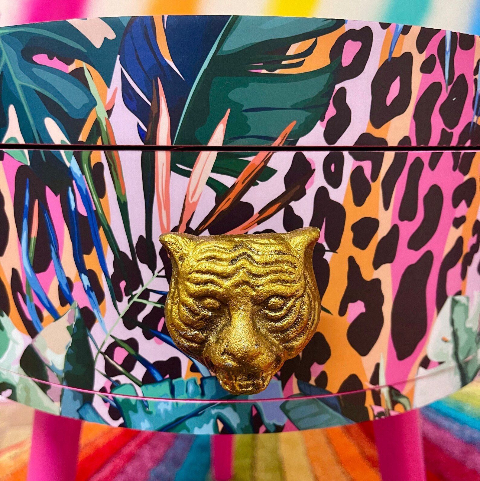 Hot Pink Wooden Coffee Table , Tropical and Orange Leopard Print ...