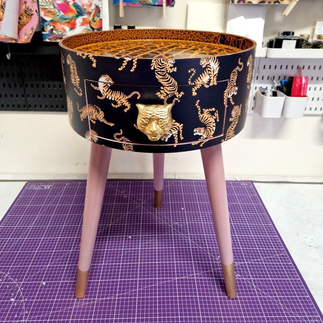 Black and Light Pink Tiger Round Bedside Table . Fun Bright Home Decor ...