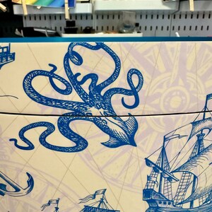 Round Coffee Table , Nautical Sea Design, Blue, Teal and Cream. Boat ...