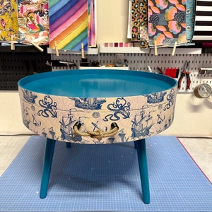 Round Coffee Table , Nautical Sea Design, Blue, Teal and Cream. Boat ...