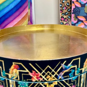 Art Deco Bed Side Table, Emerald Green, Gold and Pink Bird Design ...