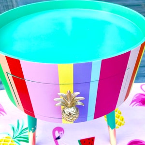 Pastel Rainbow Stripe Multicoloured Round Side Table . Circular Wooden ...