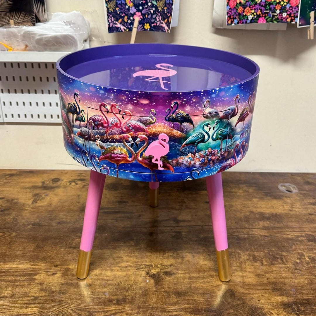 Pink and Purple Flamingo Side Table, Tropical Dreamy Design Nightstand ...